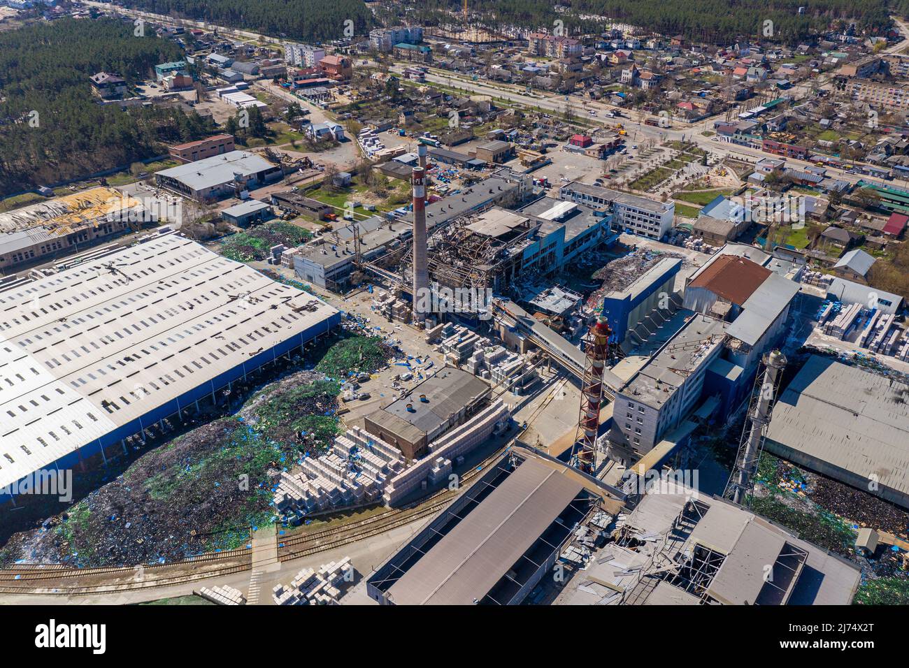Top view of the destroyed glass factory. The glass factory was ...