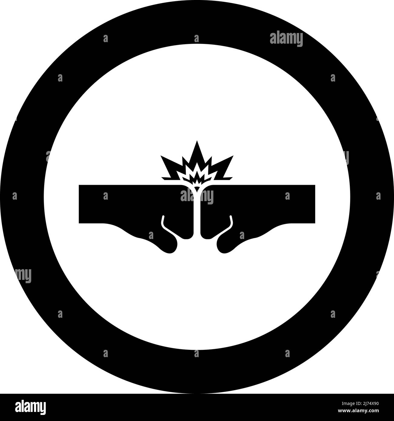 Collision of two fist icon in circle round black color vector ...