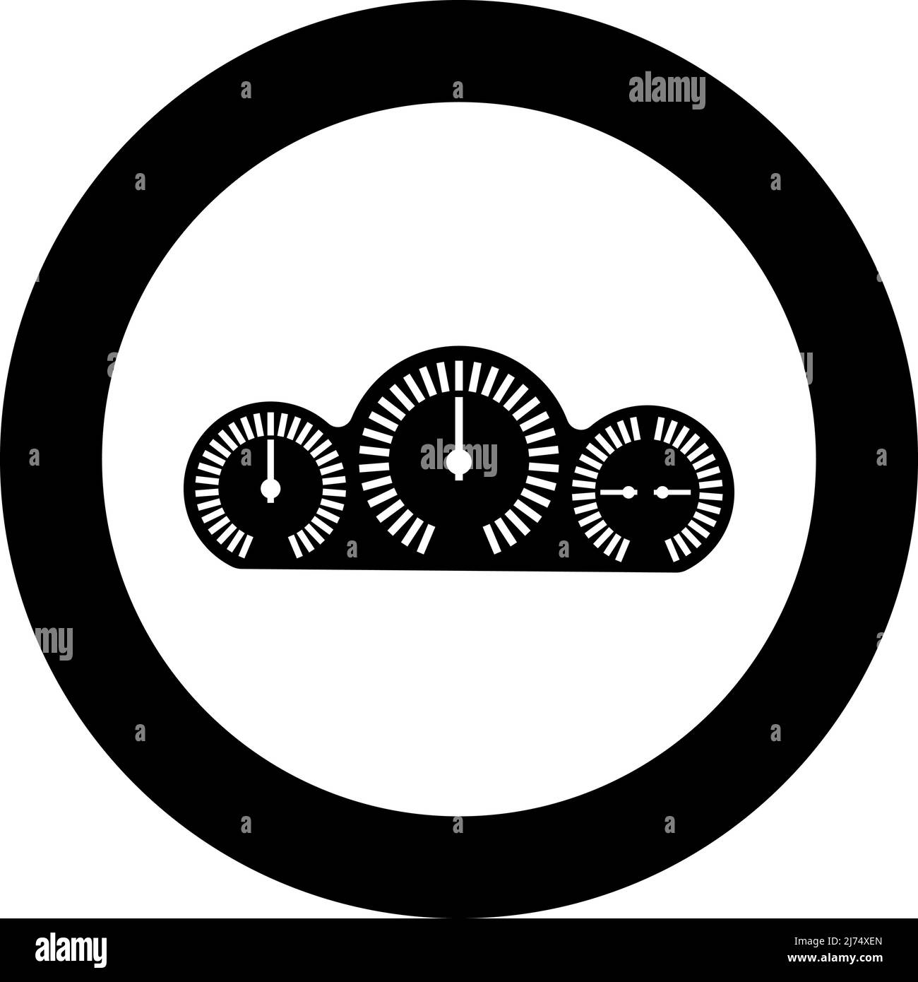 Dashboard car panel speed display with gauge icon in circle round black ...