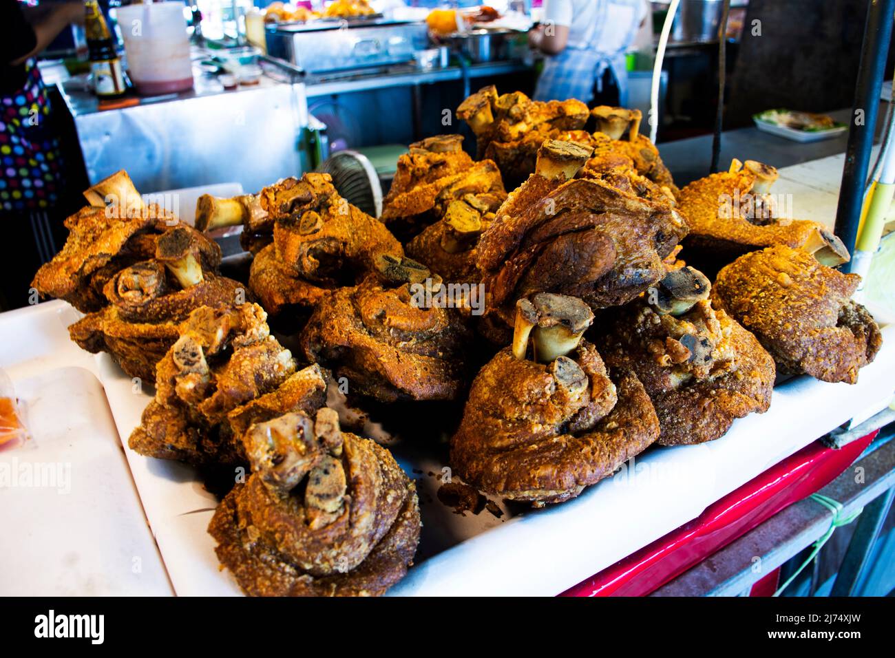 Crispy german deep fried leg pork with spicy sour sauce side dish for ...