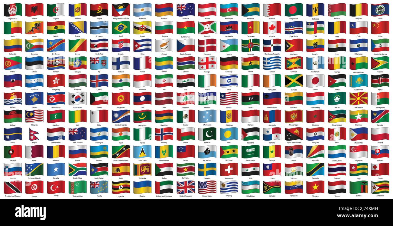 All world countries official national flags. Wave flag design Stock ...