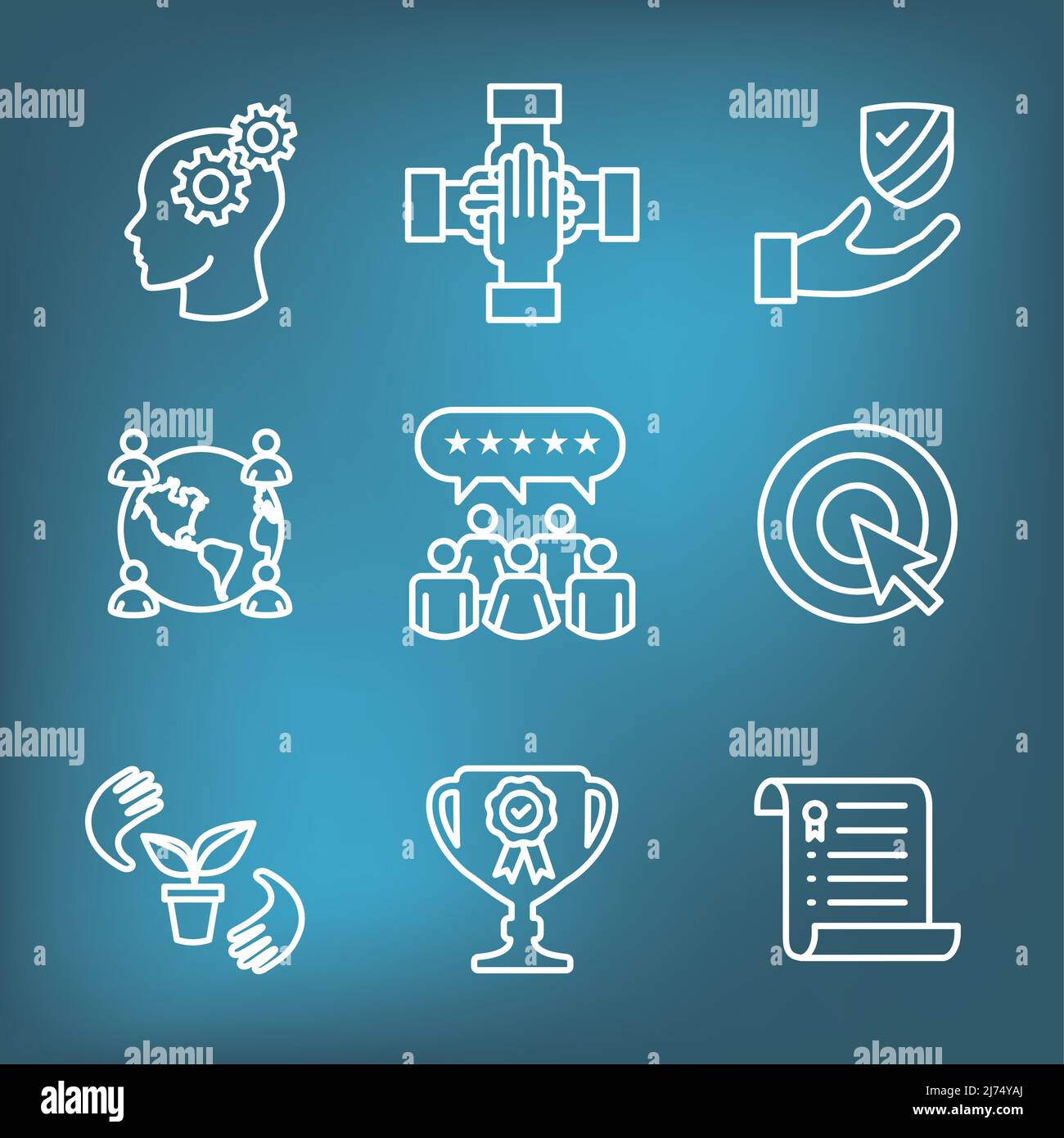 Core Values icon set with teamwork, work life balance & diversity Stock ...