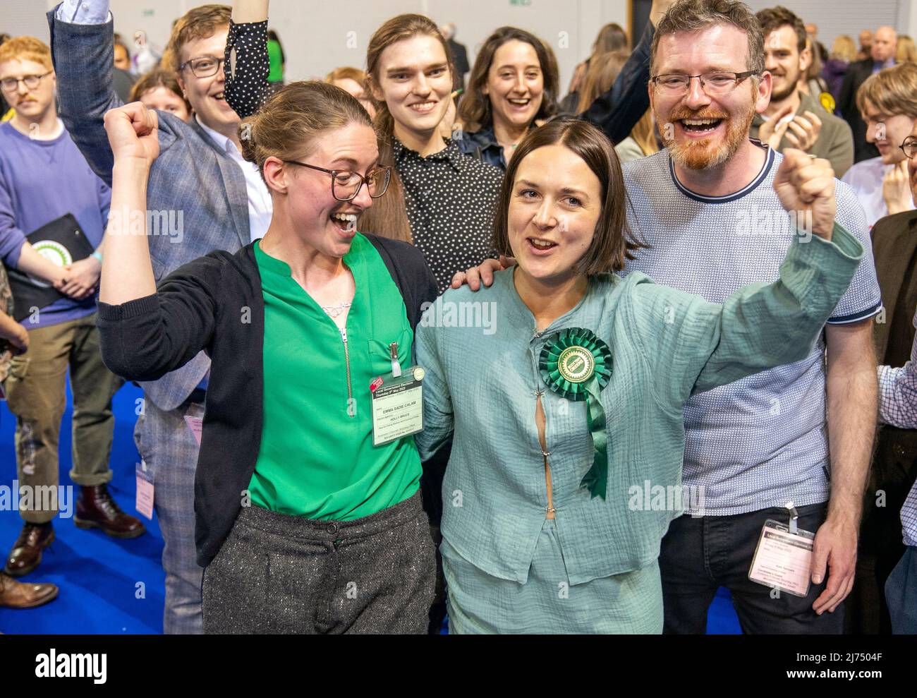 Scottish Green Party's Holly Bruce (right) celebrates at the Glasgow ...