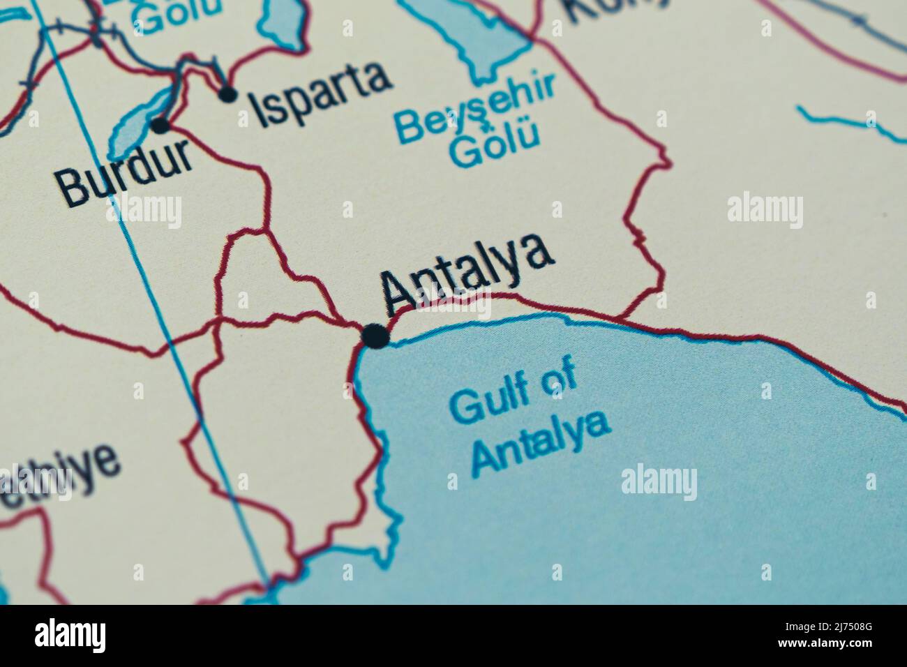 Antalya city and location on map, macro shot and close-up of Antalya on ...