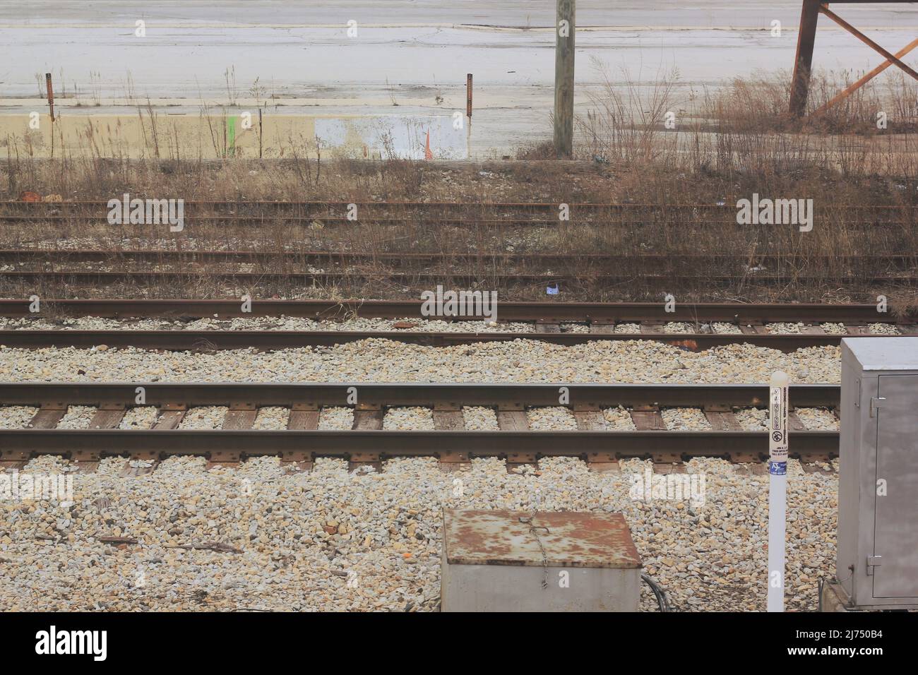 Typical common railroad tracks crossing the industrial corridor fields ...