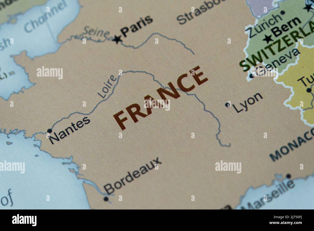 France country and location on map, macro shot and close-up of Paris on ...