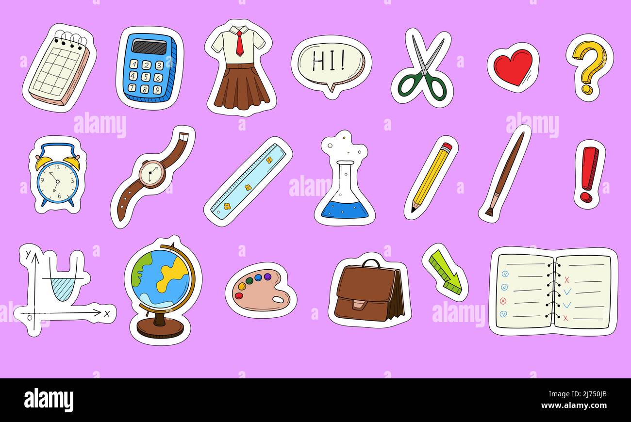 School stickers with a white outline. Printable scrapbooking sticker ...