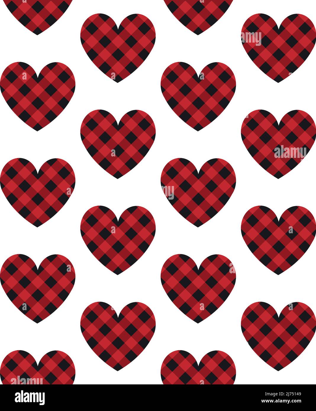 Vector seamless pattern of flat heart with checkered texture isolated ...