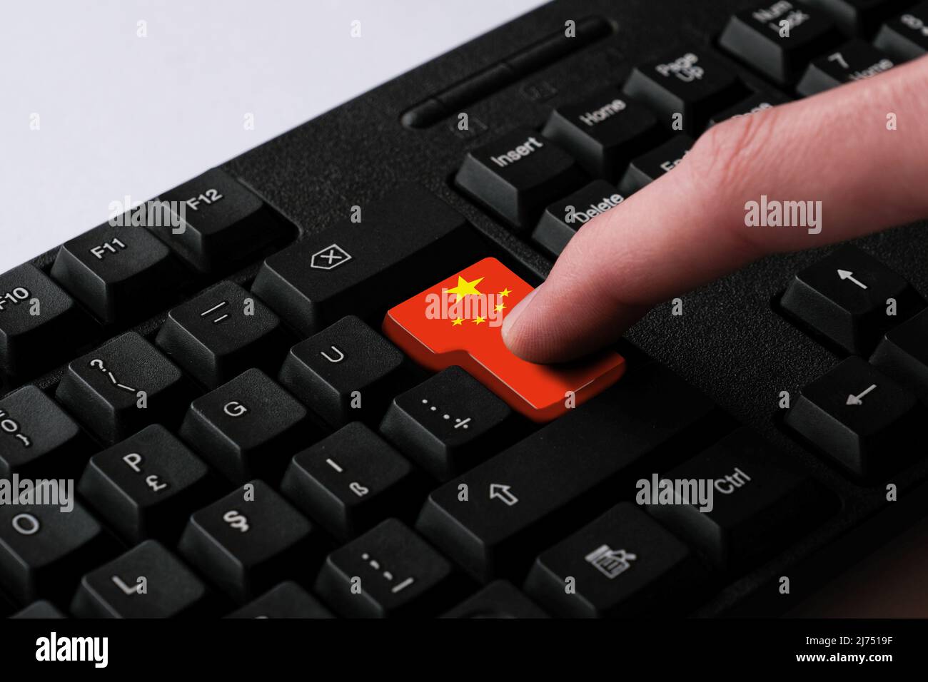 Pressing enter button with China flag, represents a cyber-attack of ...