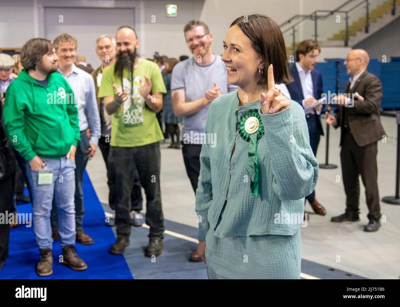 Scottish Green Party's Holly Bruce (right) celebrates at the Glasgow ...