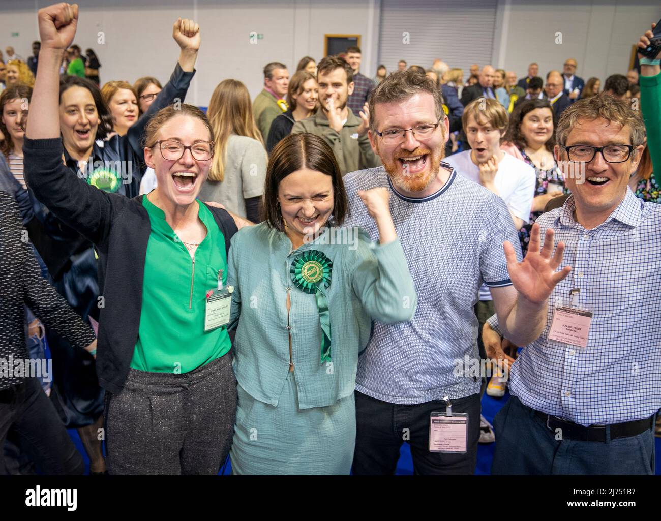 Scottish Green Party's Holly Bruce (right) celebrates at the Glasgow ...