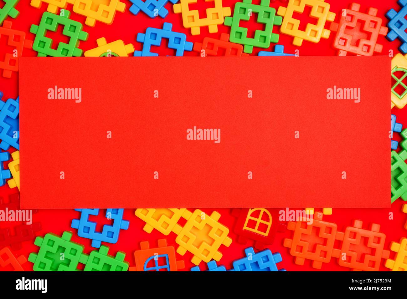 Bright red kids design toys banner background with copyspace Stock ...