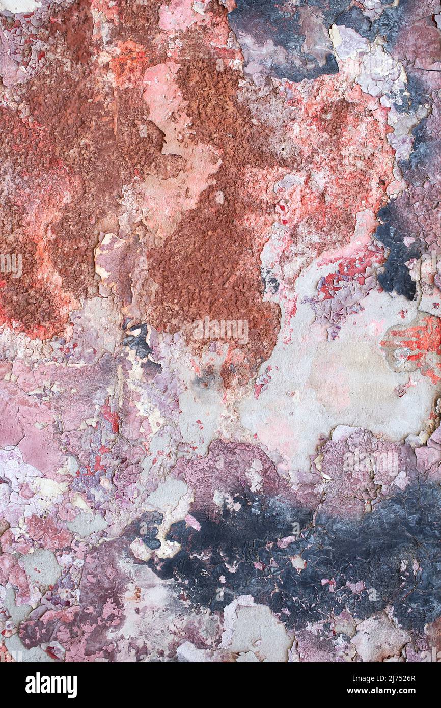 Old flaky wall with destroyed plaster. Renovation of old house ...