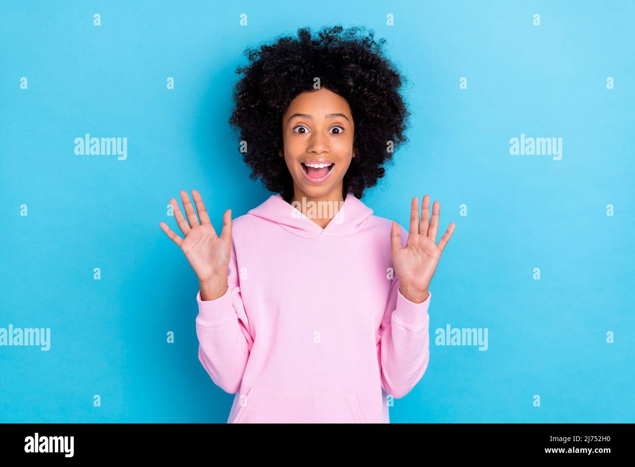 Photo of youth excited cool girl face reaction discount information ...