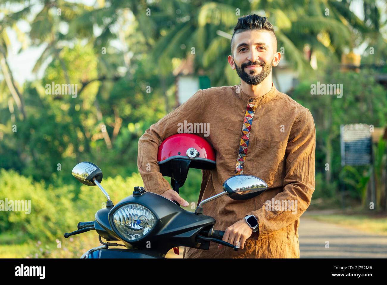indian man wear helmet and ready to driving explore india attractions ...