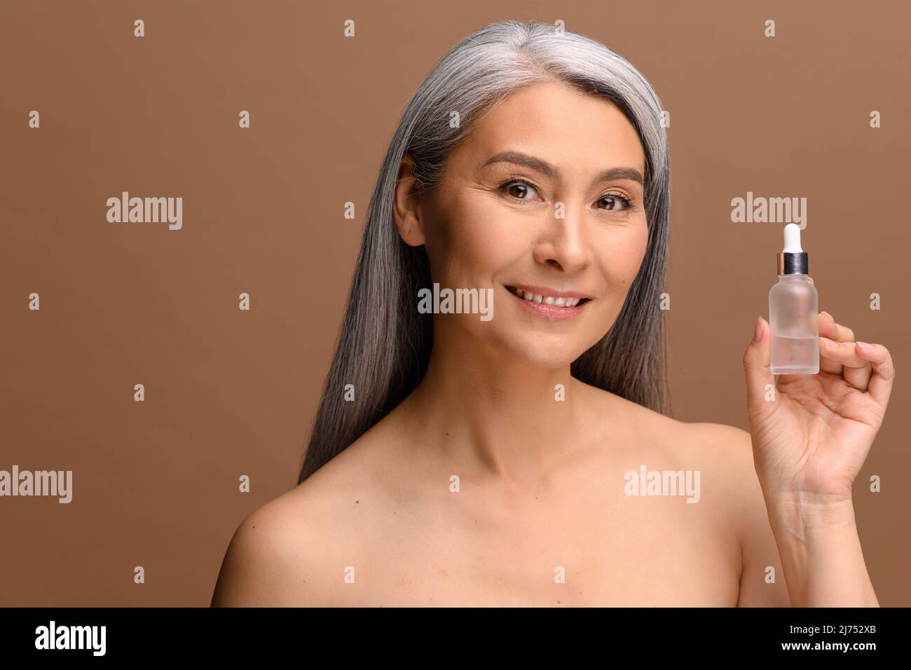 Advertising Concept Attractive Middle Aged Asian Woman Holding And