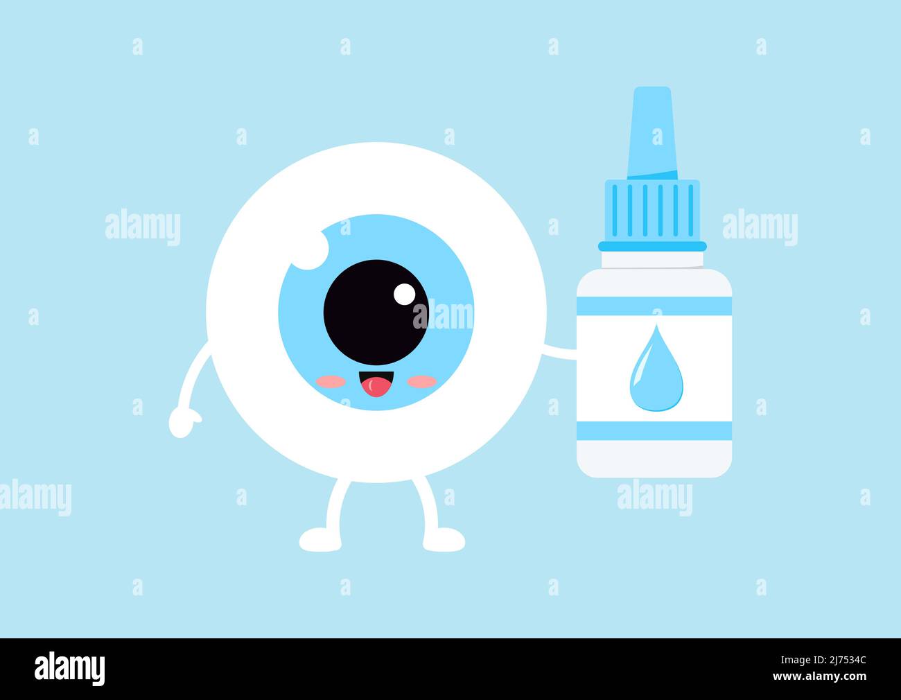 Cute eyeball with eye drop liquid bottle isolated on background Stock ...