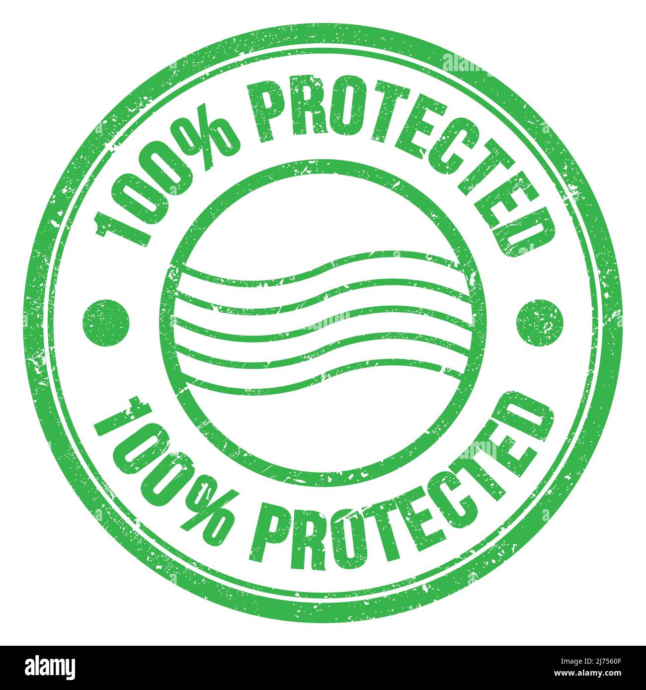 100% PROTECTED word written on green round postal stamp sign Stock ...