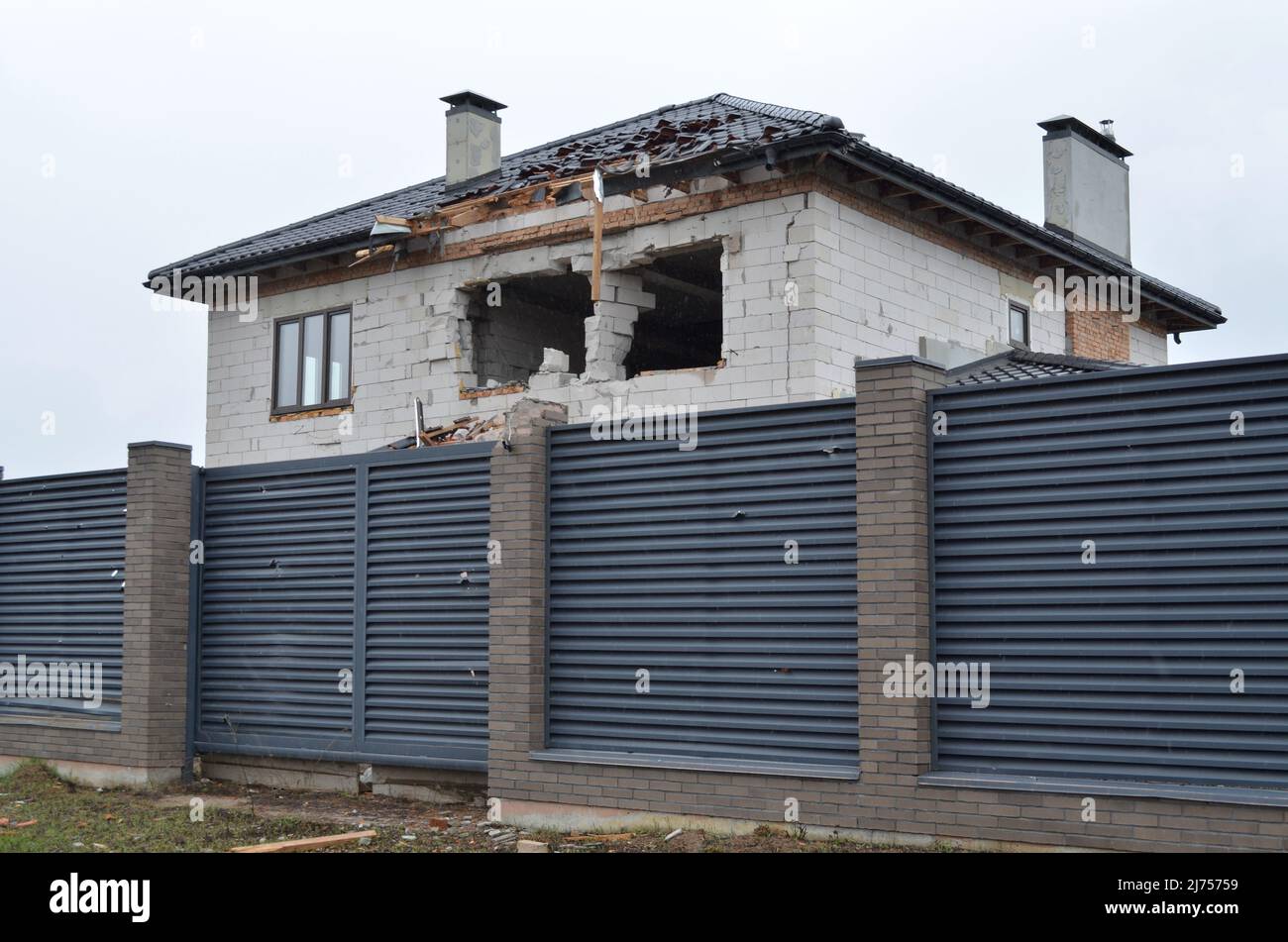 Myla village, Kyiv region, Ukraine - April 03, 2022: Broken private ...