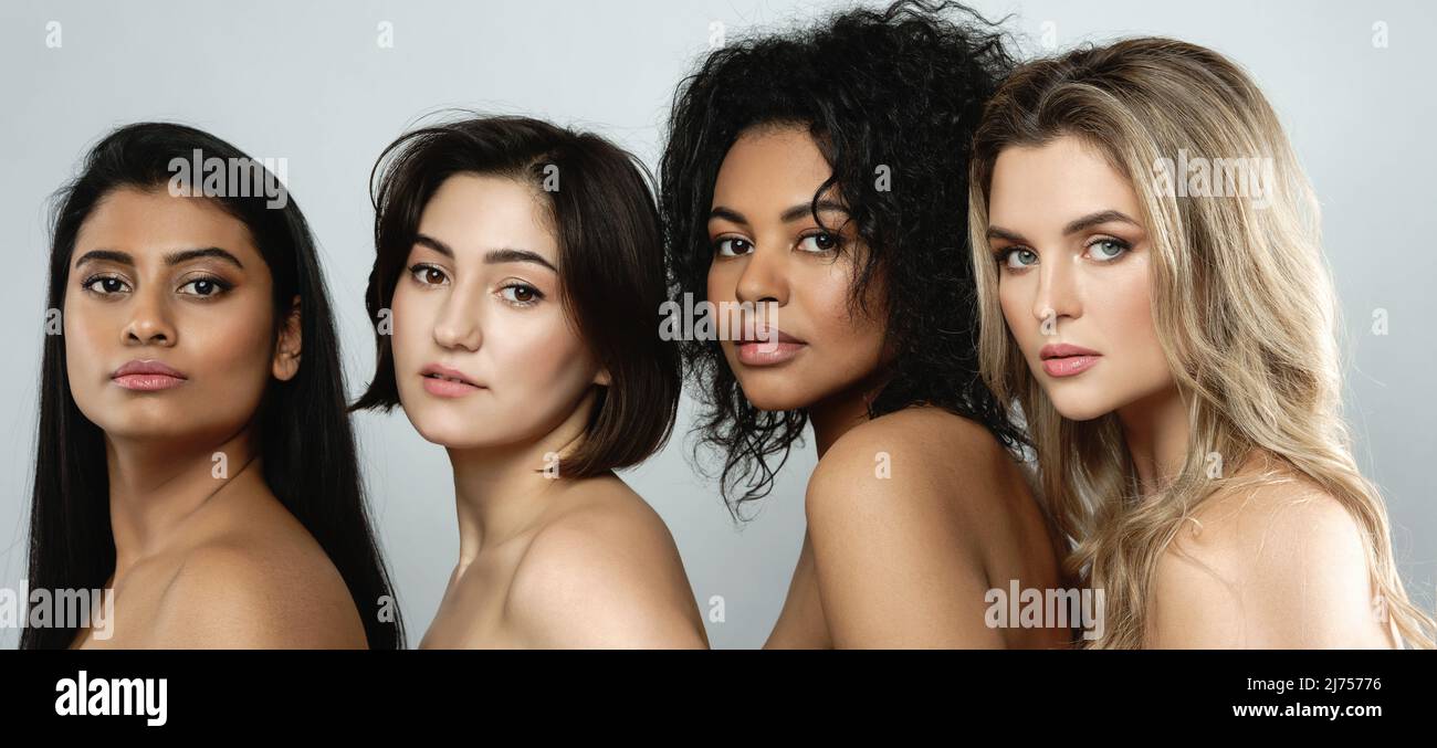 Multi-ethnic beauty and friendship. Group of beautdifferent ethnicity ...