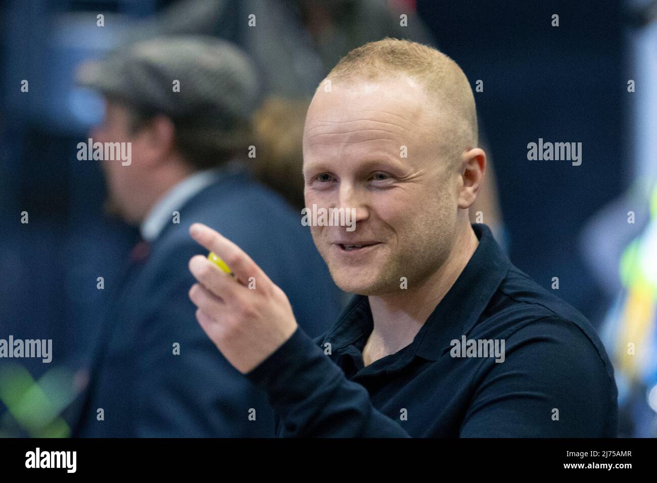 Jamie Bryson at the Titanic Exhibition Centre in Belfast, as counting ...