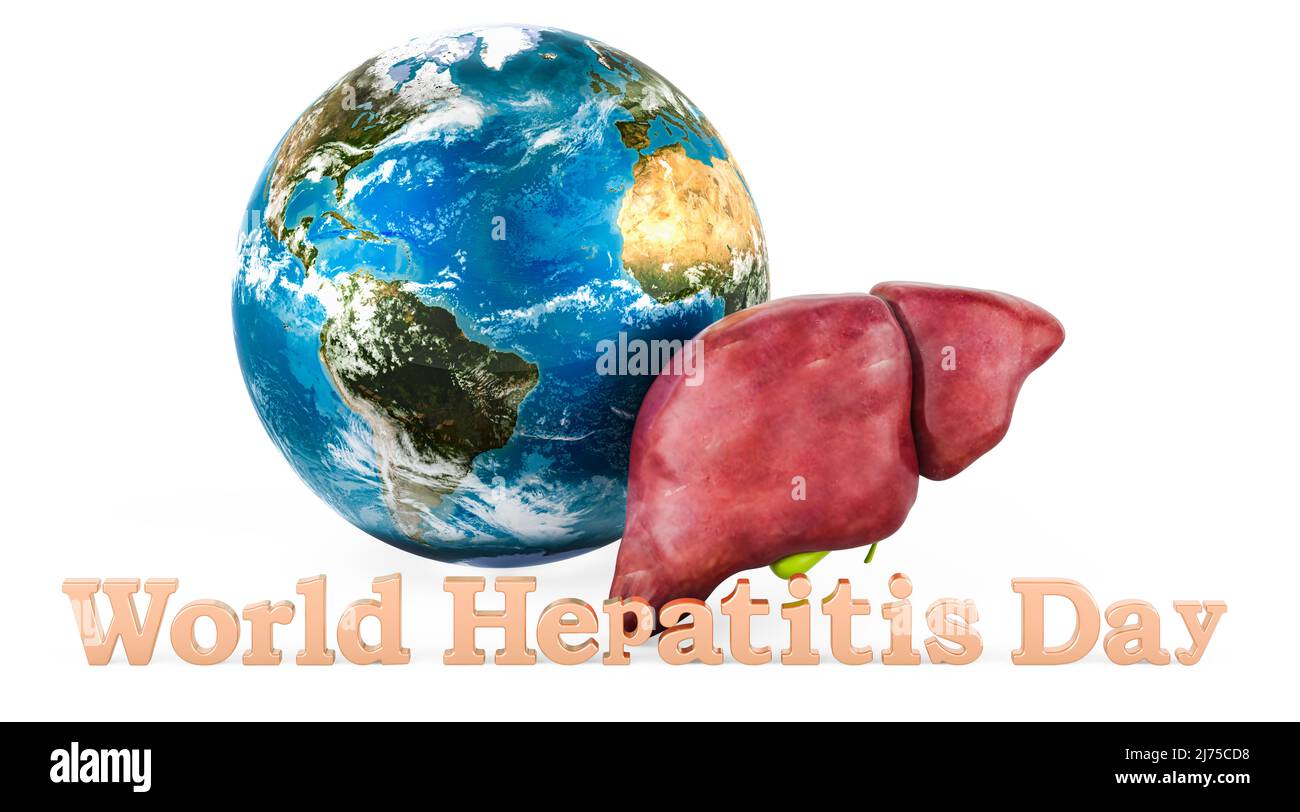 Liver with Earth Globe and inscription. World hepatitis day concept. 3D ...