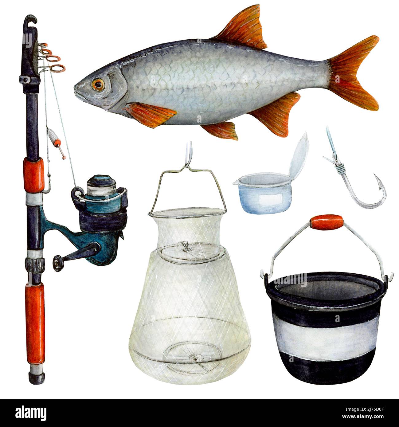 A set of fishing accessories for fishing with Stock Photo - Alamy