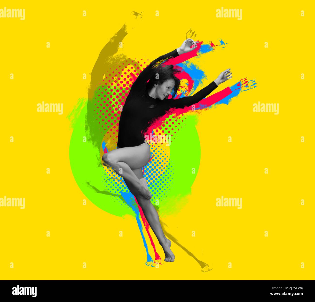 Creative artwork with stylish contemp dancer, beautiful woman dancing ...