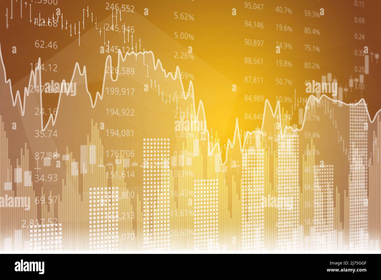 Finance yellow background with candlestick, column and graphs ...