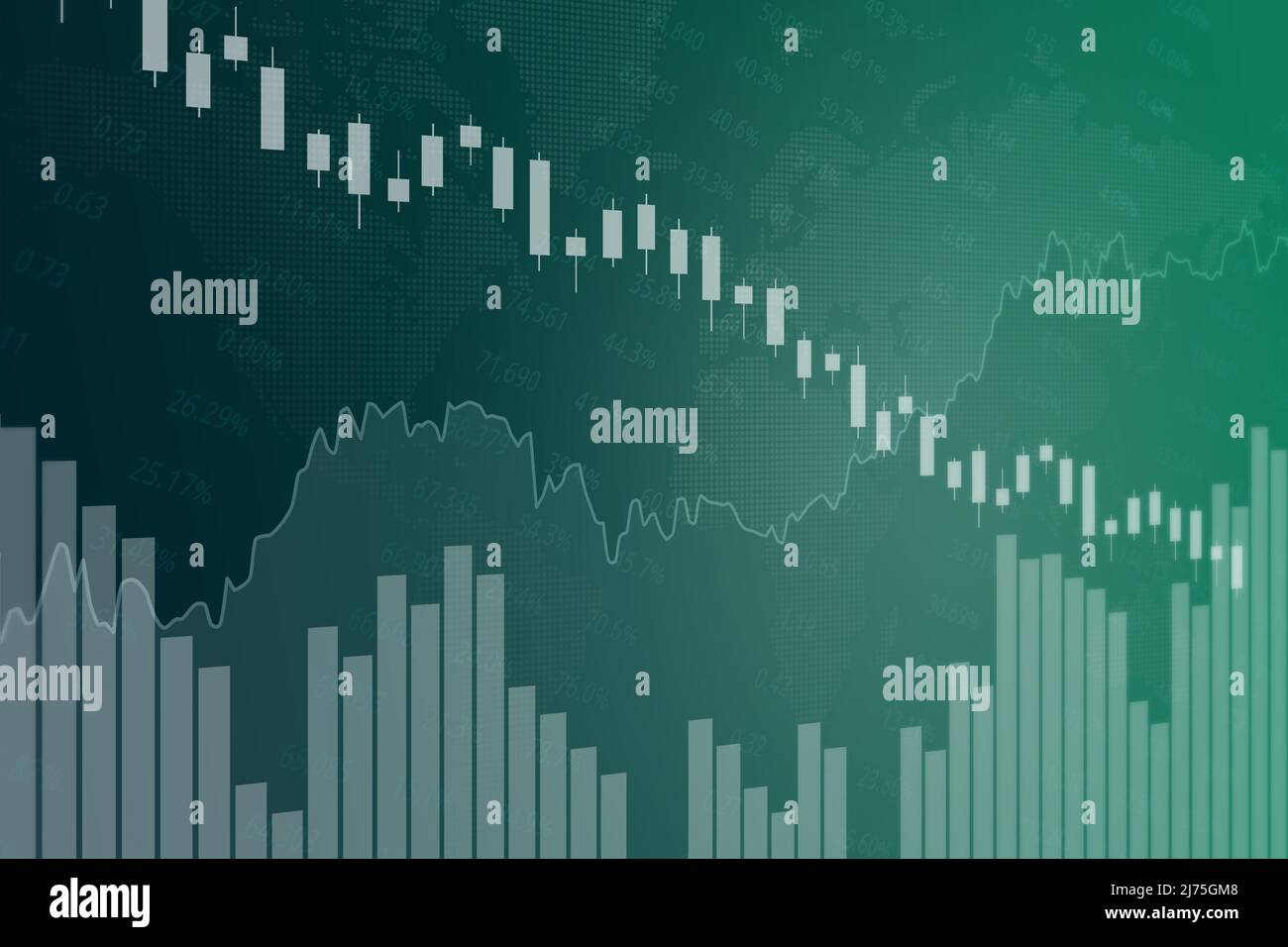 Finance dark green background with candlestick and graphs. Financial ...
