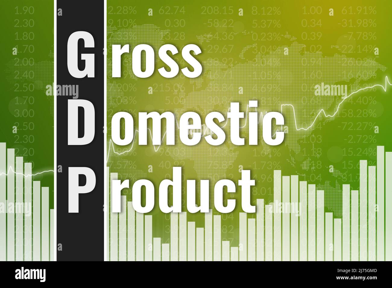 Words GDP (Gross domestic product) on green finance background. Global ...