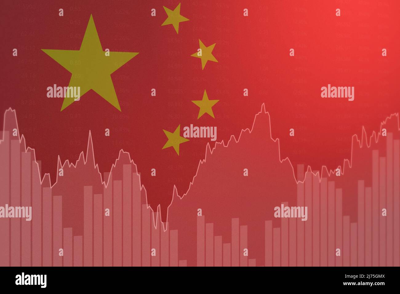 Finance graphs on Chinese flag background with lines and columns. Stock ...