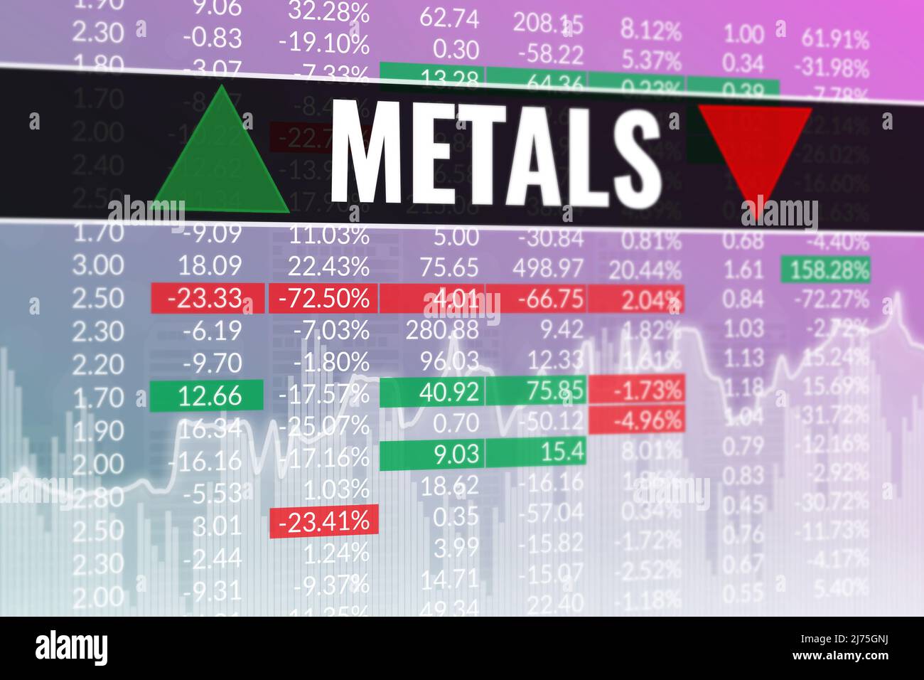 Financial market sector Metals on magenta finance background from ...