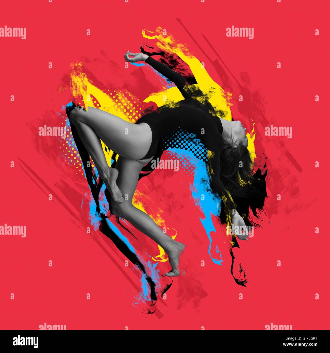 Creative artwork with stylish contemp dancer, beautiful woman dancing ...