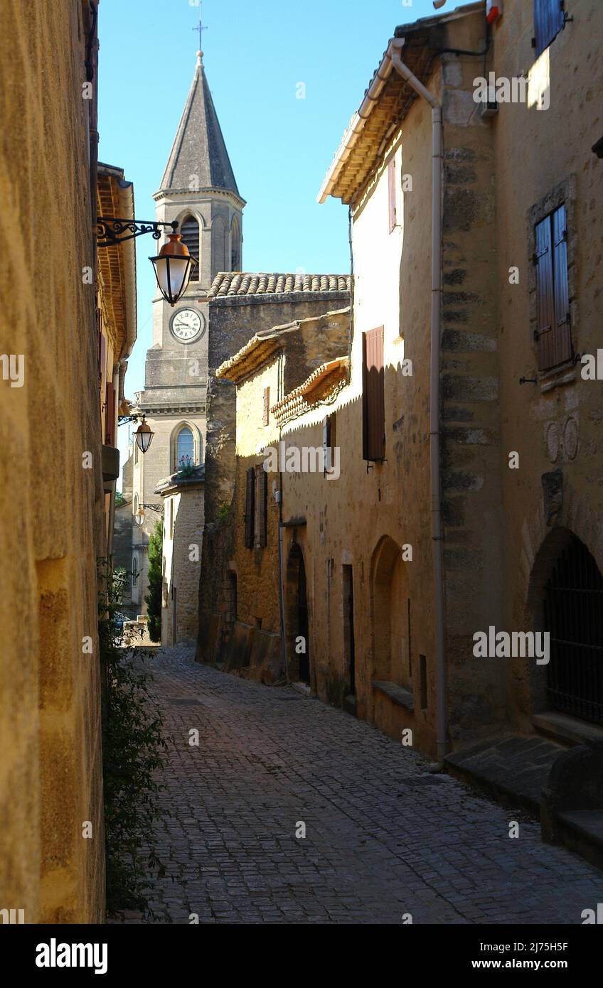 Typical Provençal perched village of Castillon du Gard near the Pont du ...