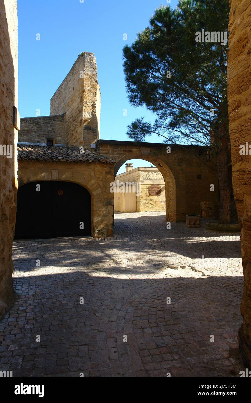 Typical Provençal perched village of Castillon du Gard near the Pont du ...