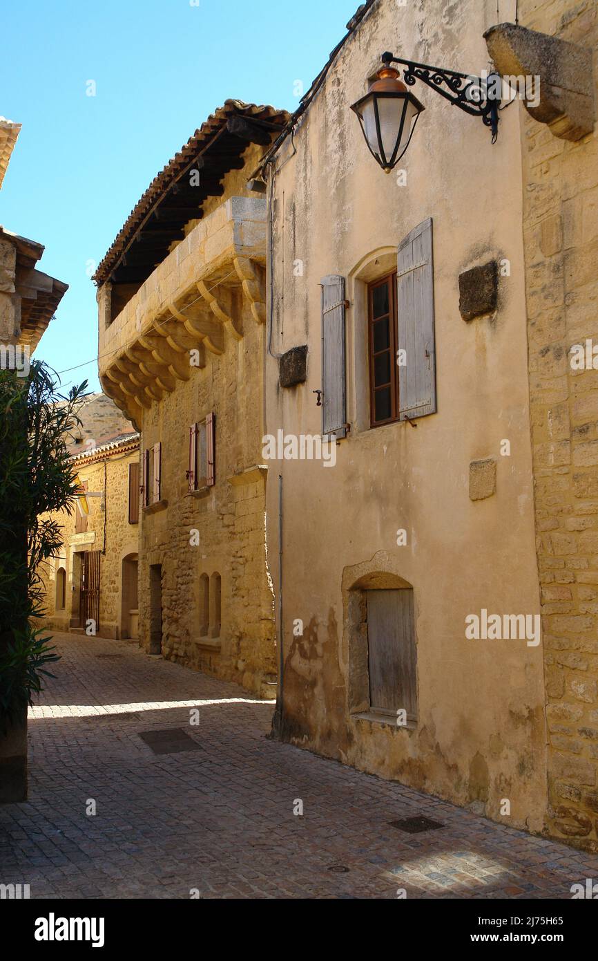 Typical Provençal perched village of Castillon du Gard near the Pont du ...