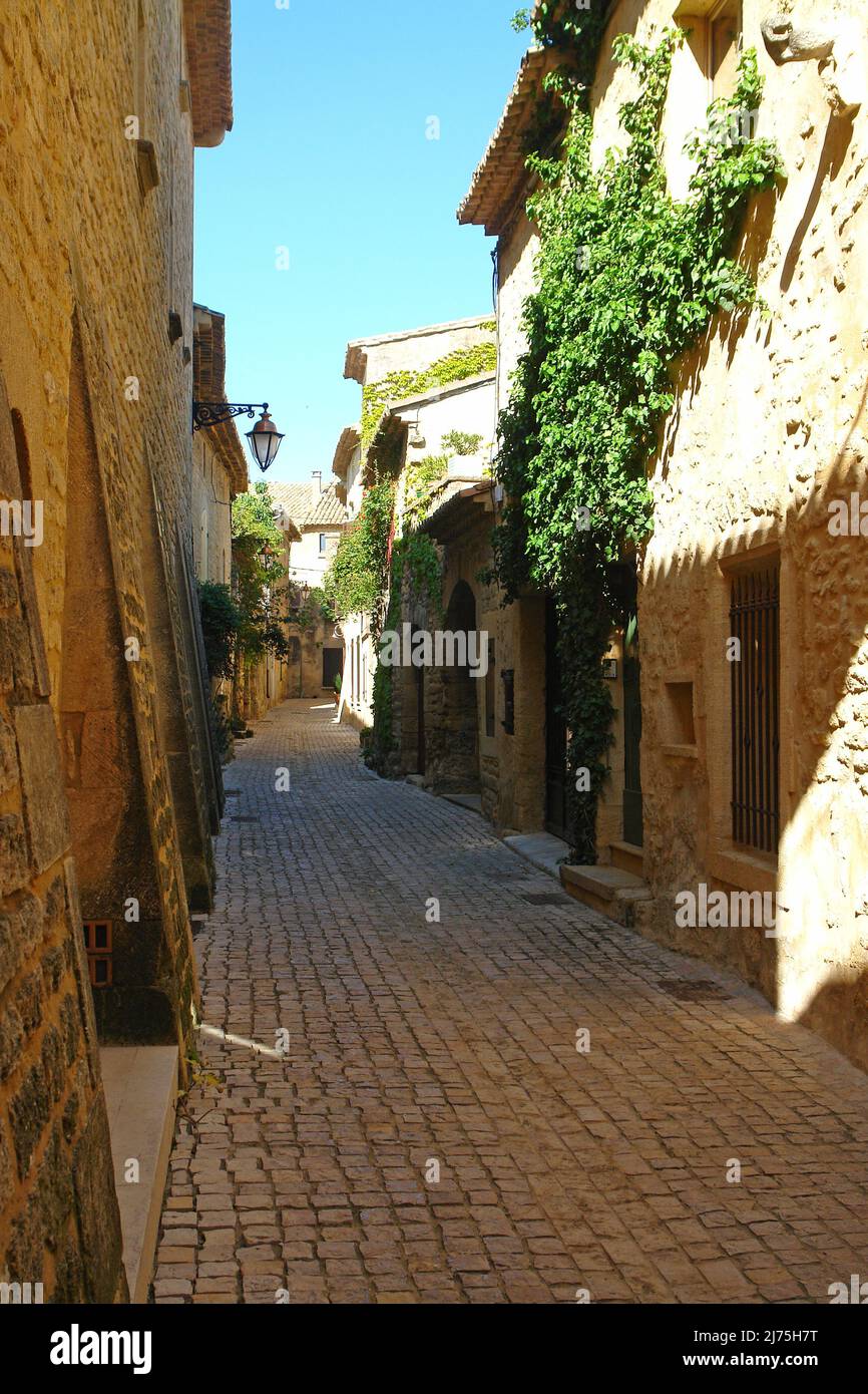 Typical Provençal perched village of Castillon du Gard near the Pont du ...