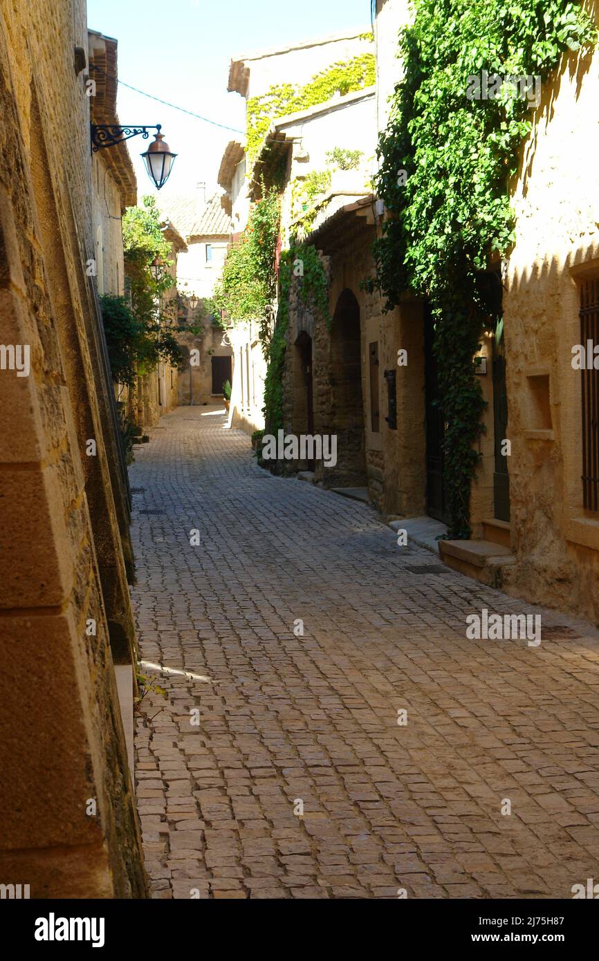 Typical Provençal perched village of Castillon du Gard near the Pont du ...