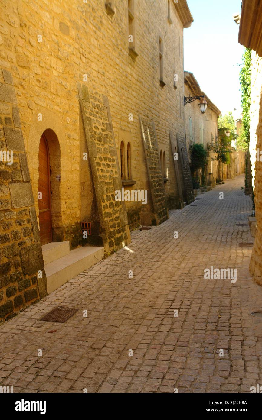 Typical Provençal perched village of Castillon du Gard near the Pont du ...