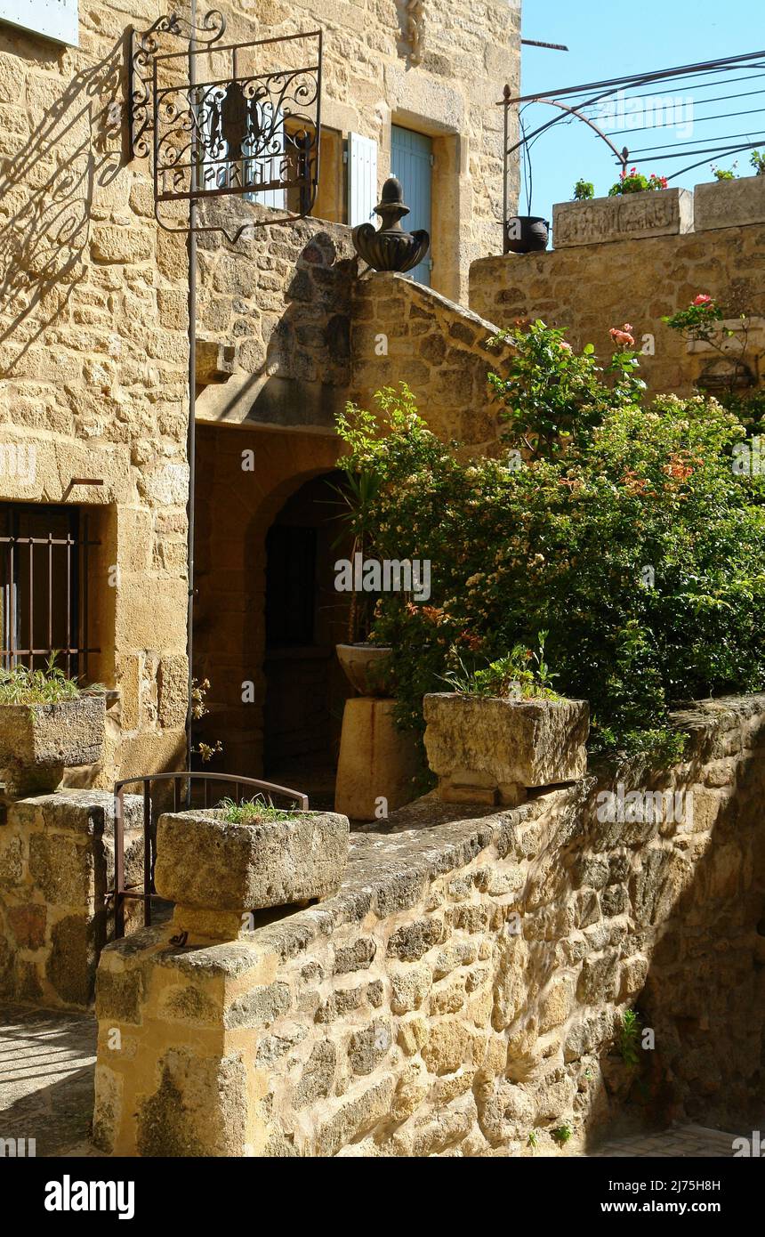 Typical Provençal perched village of Castillon du Gard near the Pont du ...