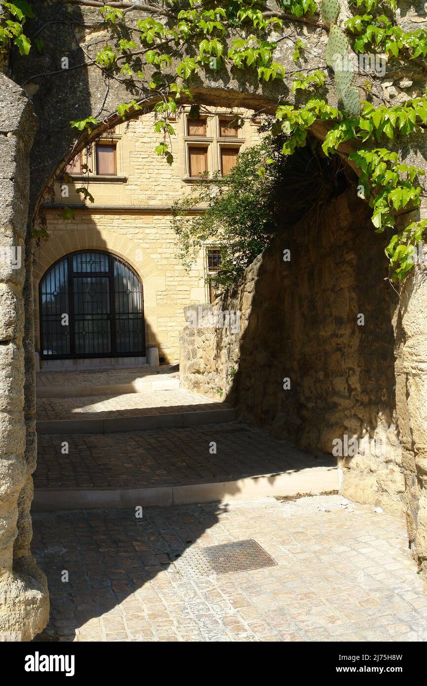 Typical Provençal perched village of Castillon du Gard near the Pont du ...