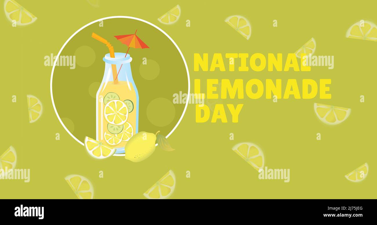 Illustration of national lemonade day text with lemonade bottle and ...