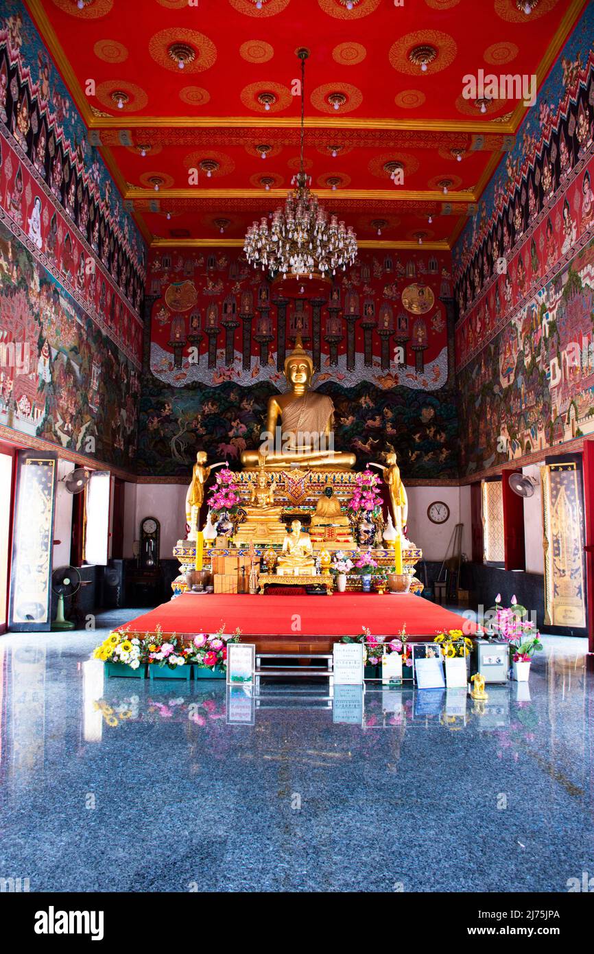 Ancient buddha statues in old ubosot church for thai people traveler ...