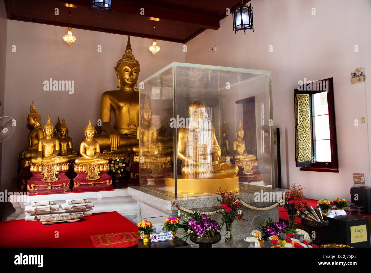 Ancient buddha statues in old ubosot church for thai people travelers ...