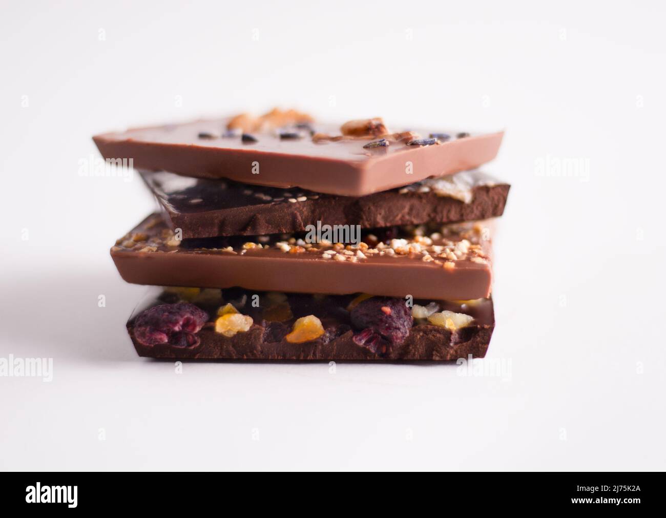 Assorted Chocolate Bars with Fruit, Nuts and Spices; Stacked Stock ...