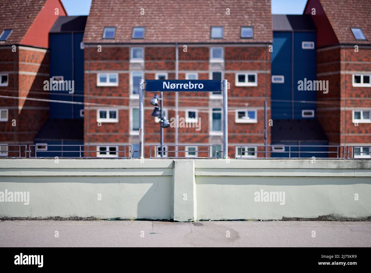 Nørrebro Station, sign on train platform; Copenhagen, Denmark Stock ...