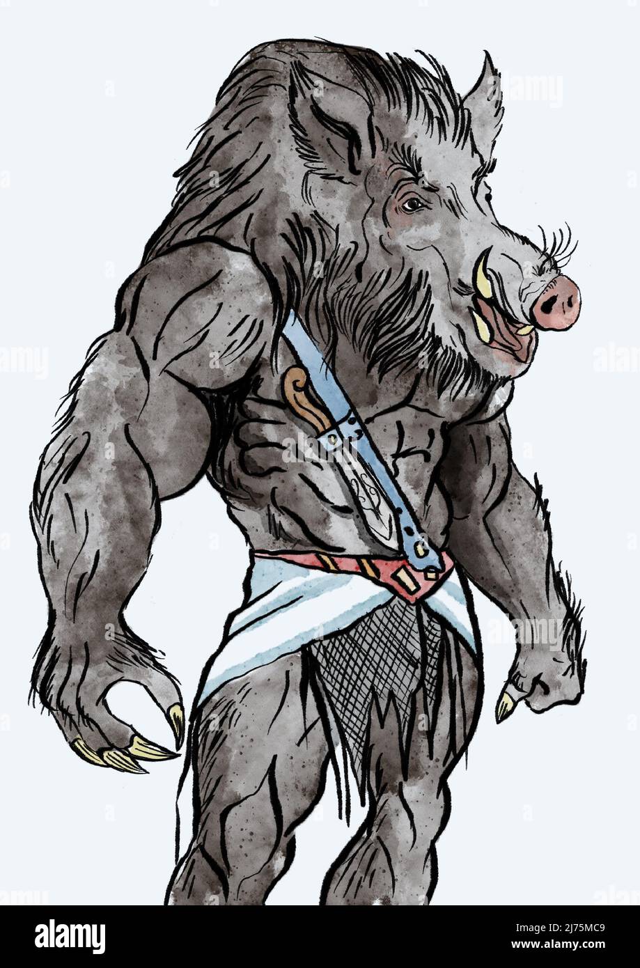 wild boar man illustration Stock Photo - Alamy