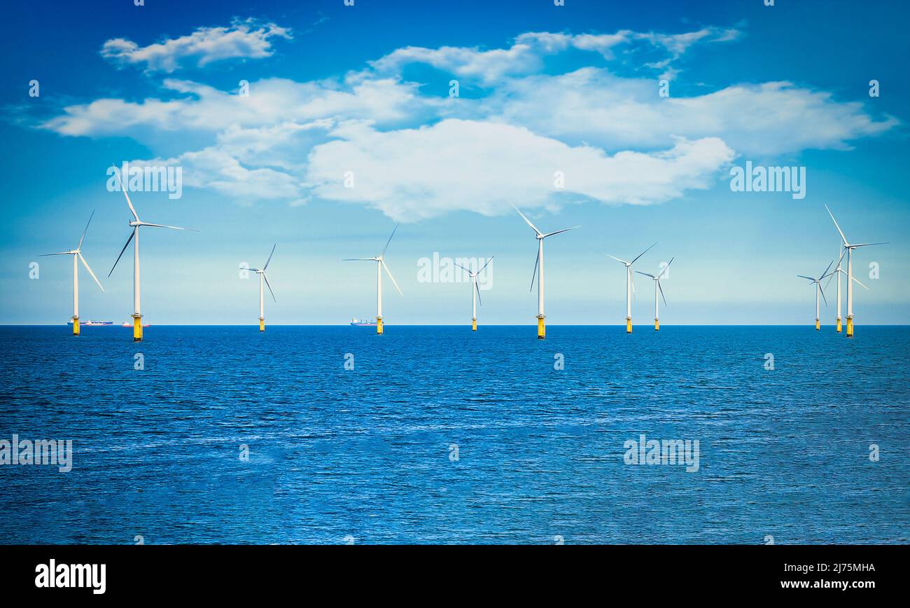 Offshore Wind Turbine in a Wind farm under construction off the England ...