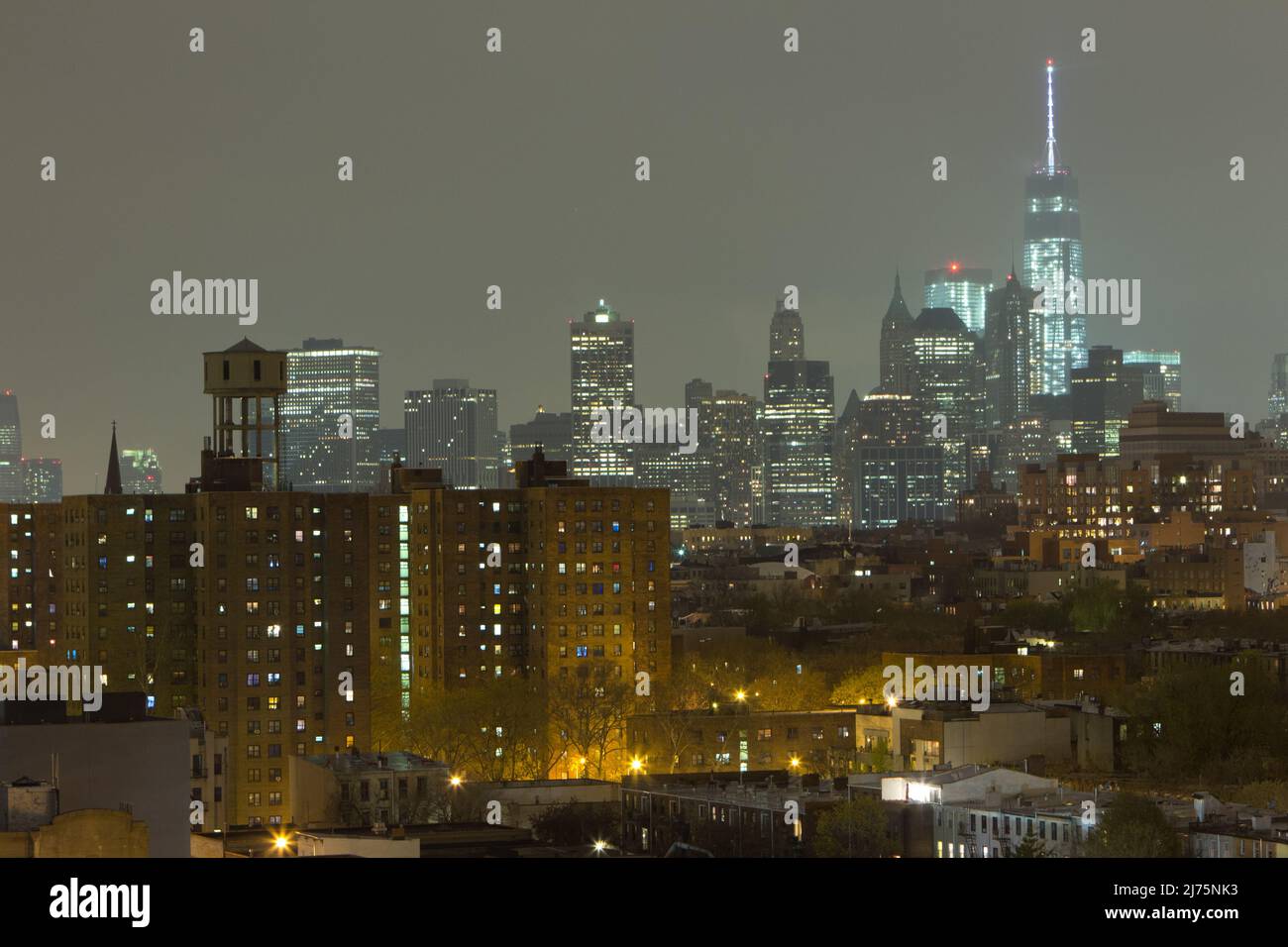 New York City Skyline at night from a viewpoint in Brooklyn Stock Photo ...